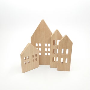 4 Wood House for Decoration, Wooden House Shaped, Wood Shelf Sitter ...