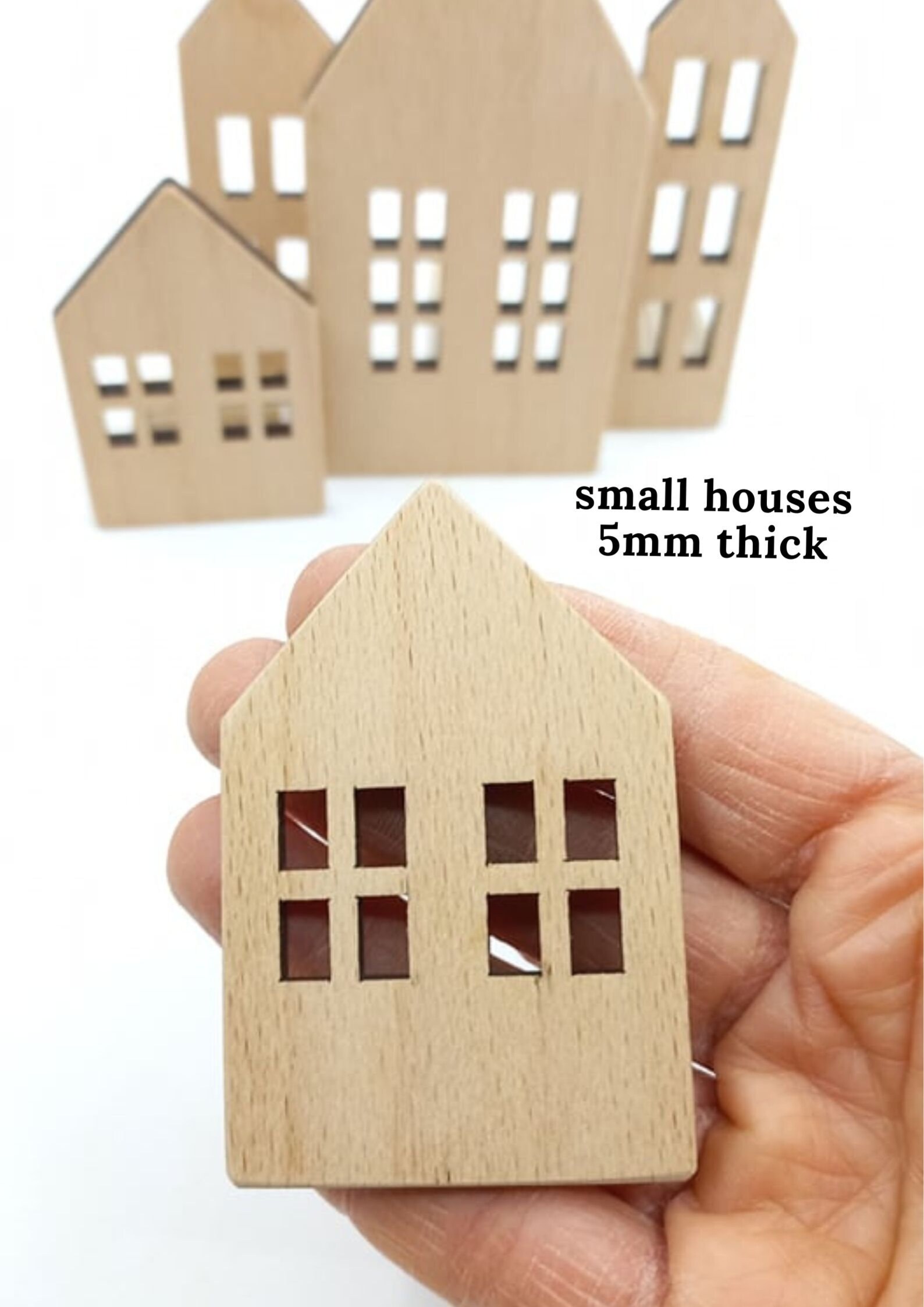 Wood Mini Houses Set of 5 Unfinished Wooden Houses Mini Wood - Etsy