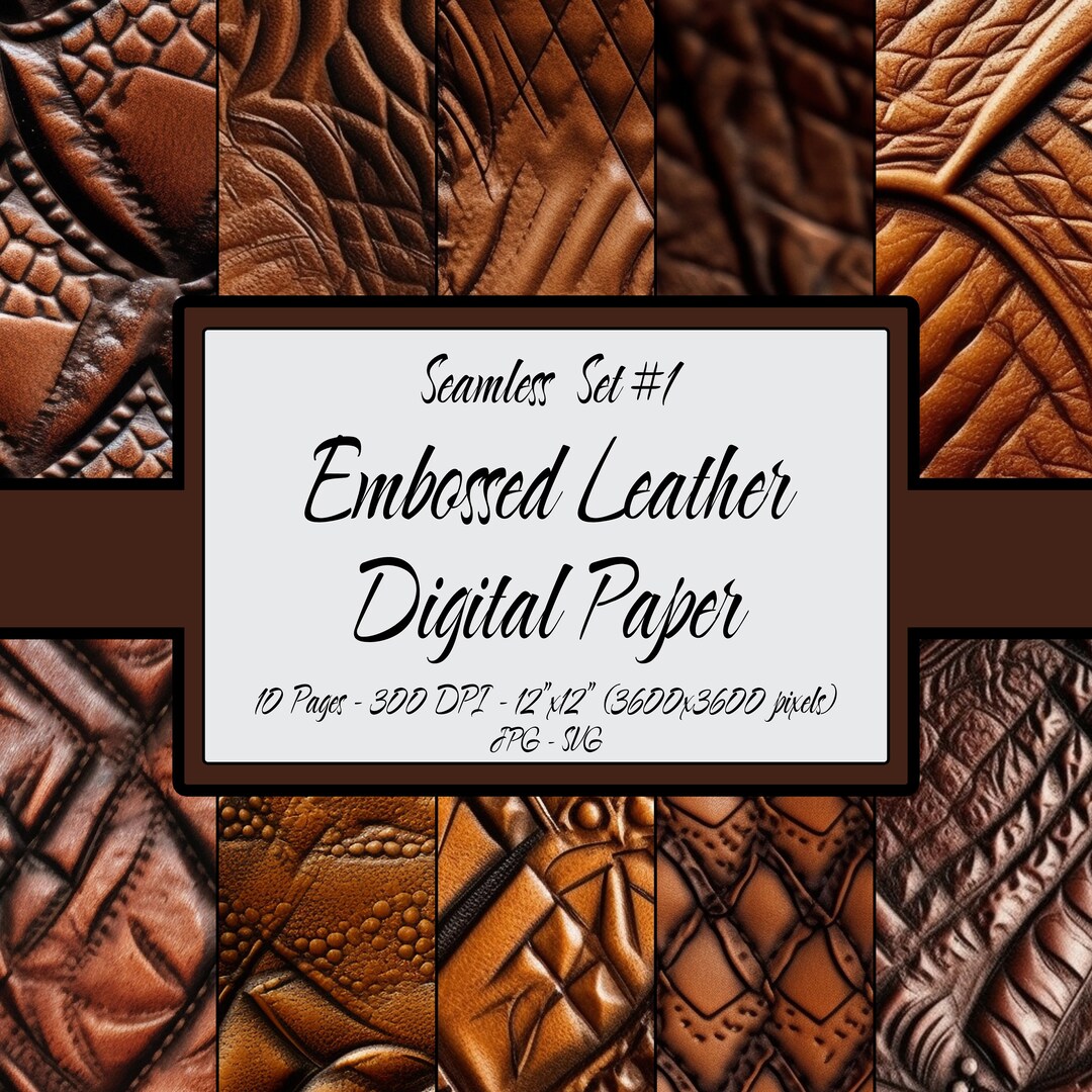 Embossed Leather Digital Paper Bundle Package, 10 Trendy Engraved ...