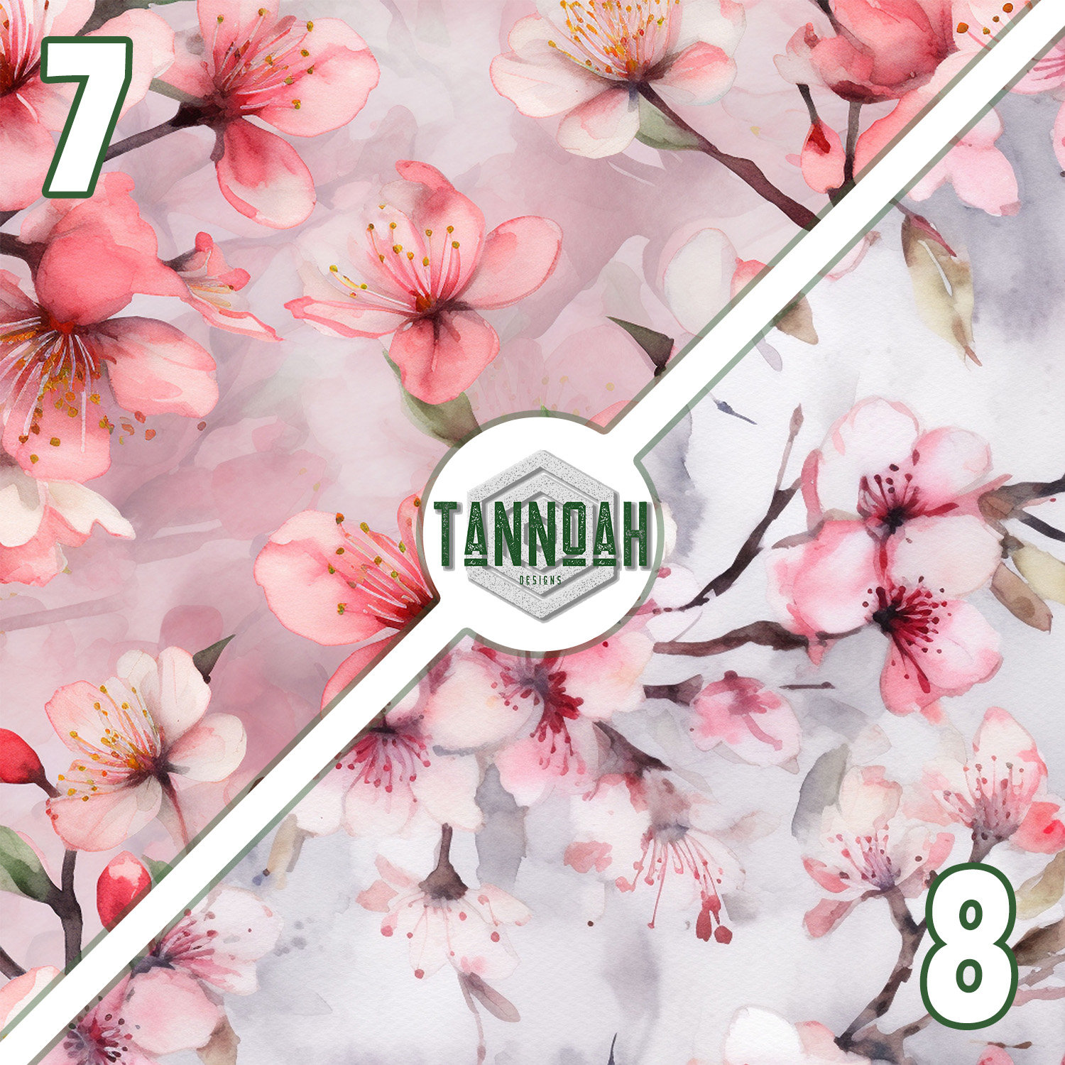 Cherry Blossoms Digital Paper Seamless Pattern Pack Set #01, Commercial ...