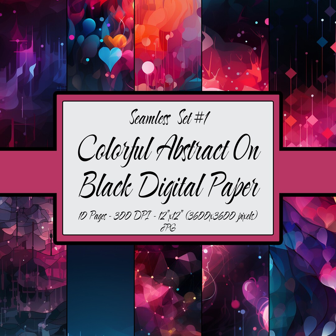 Digital Paper Seamless Pattern Bundle Set, 10 Abstract Vibrant Colored ...