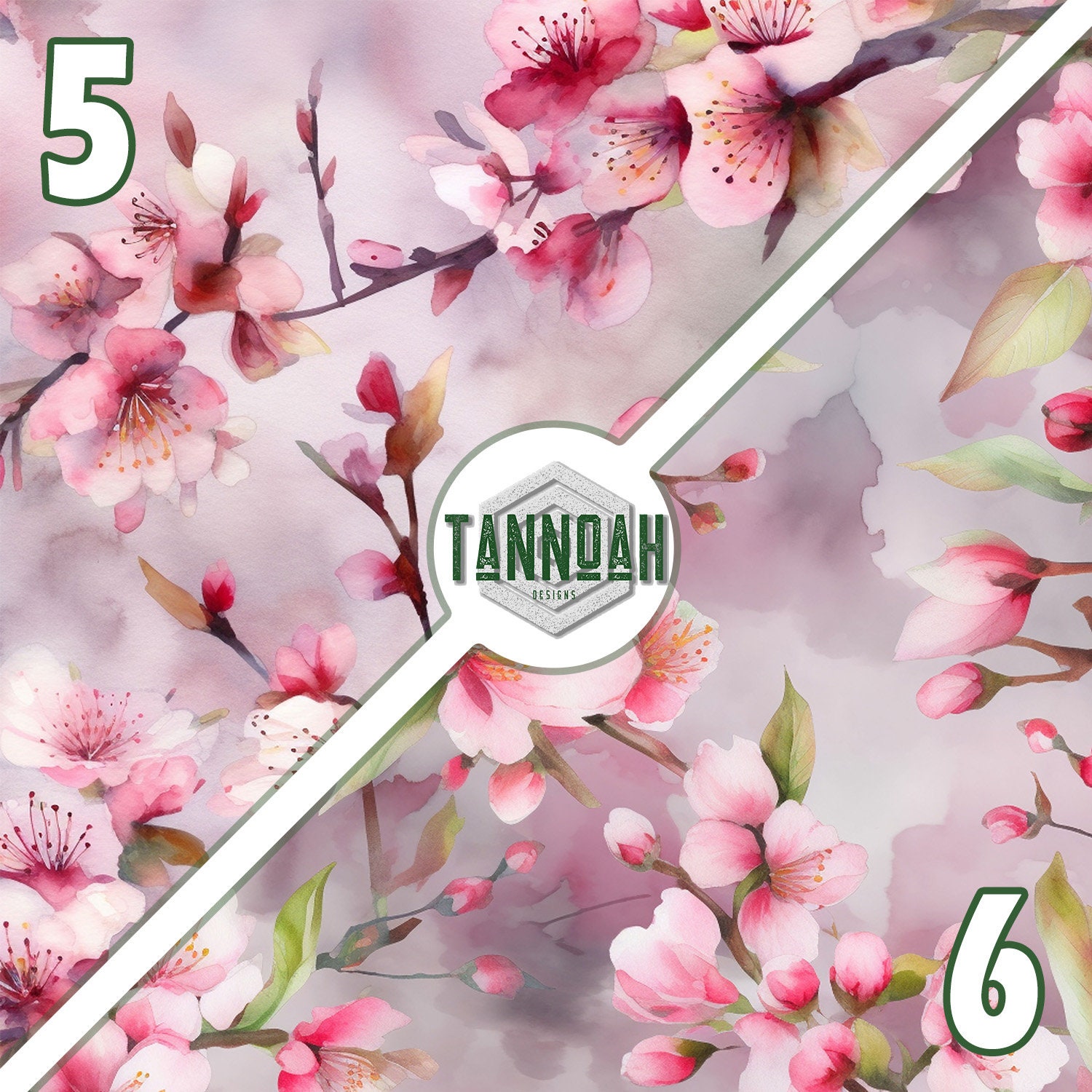 Cherry Blossoms Digital Paper Seamless Pattern Pack Set #01, Commercial ...