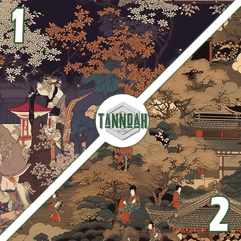 Japanese Digital Paper Seamless Ukiyo-e Style Scenes, 10 Print Set ...
