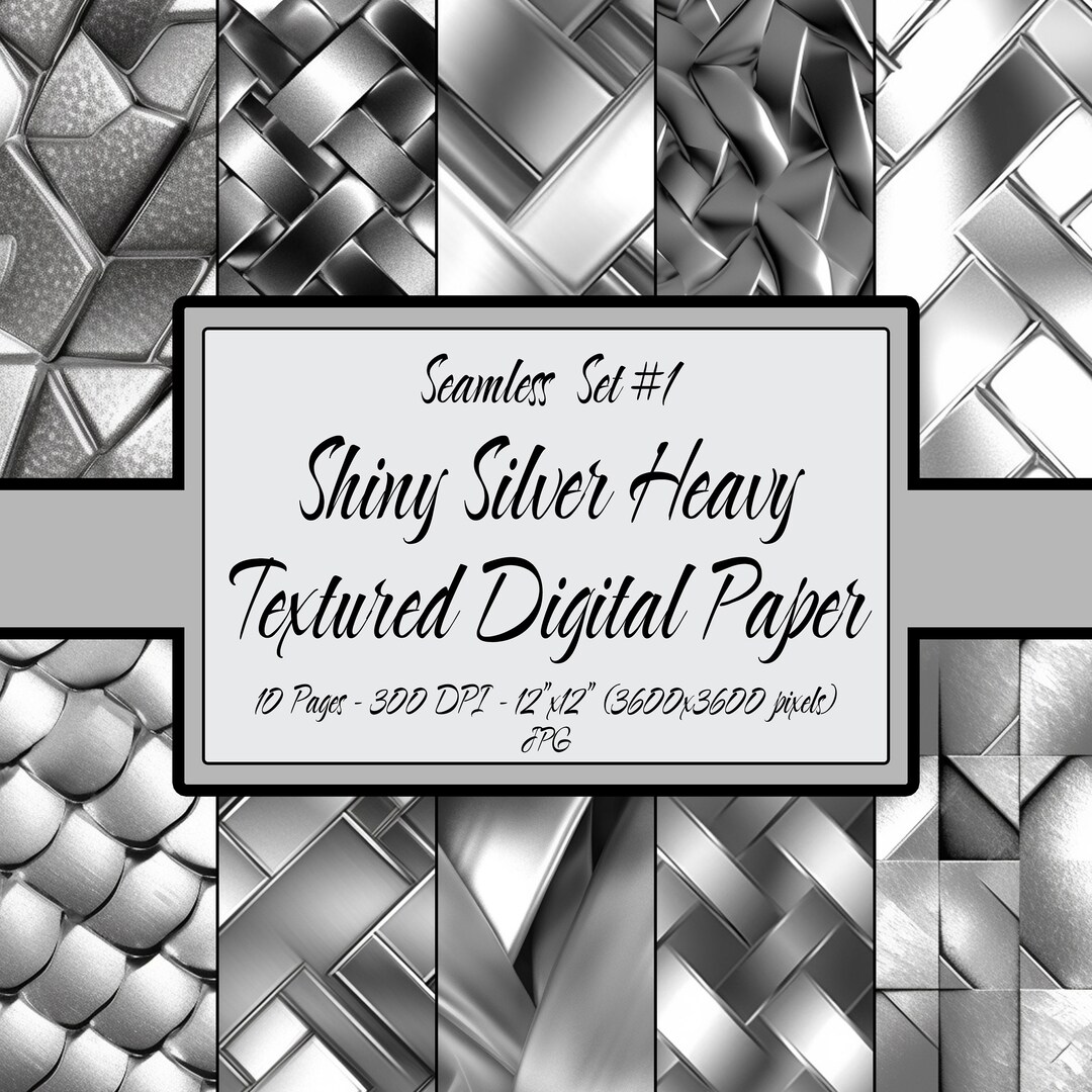 Shiny Silver Heavy Texture Digital Paper Seamless Pattern Bundle Set ...