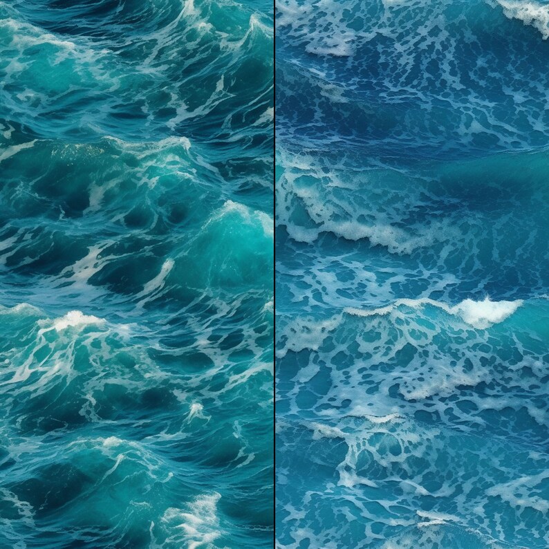 Ocean Waves Digital Paper Seamless Pattern, Blue Waves, 10 Print Set ...