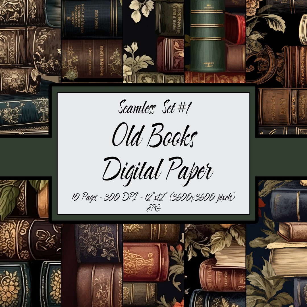 Digital Paper Seamless Pattern Bundle, Old Books Set #01, 10 Print Set ...