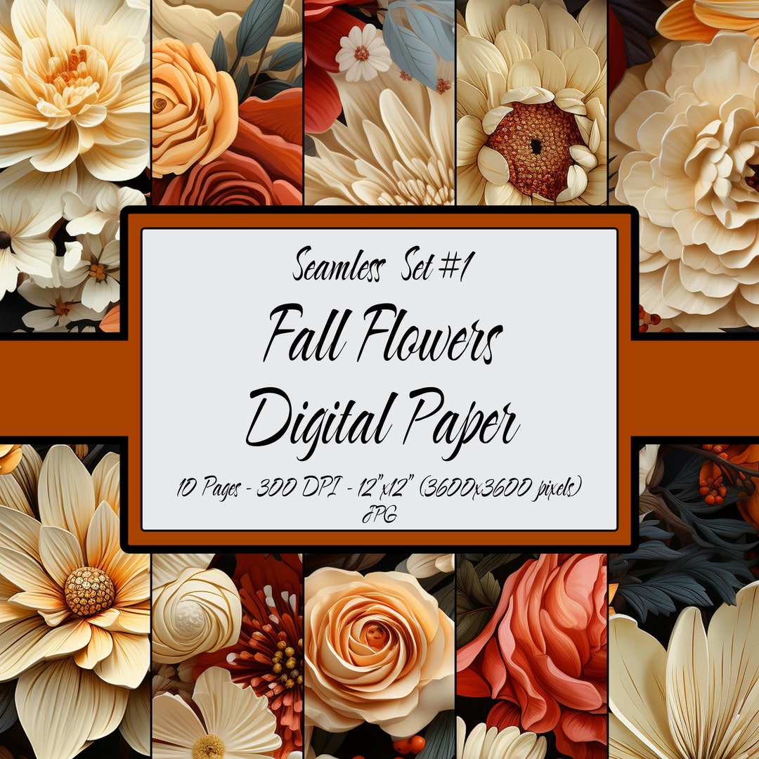 Floral Digital Paper Seamless Pattern, Fall Flowers Bundle #01, 10 Set ...