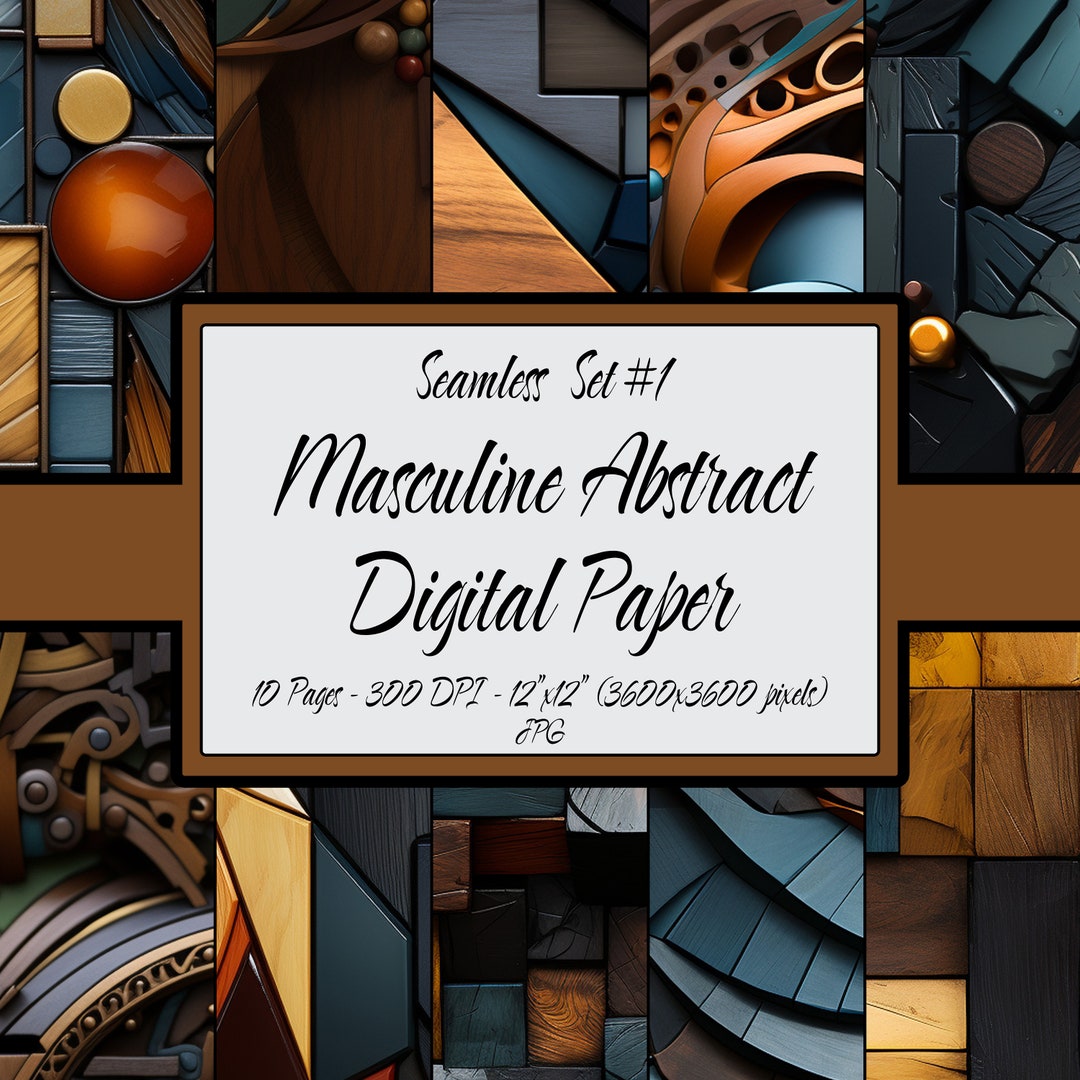 Abstract Digital Art Print Paper Pack, Masculine Colors and Textures ...
