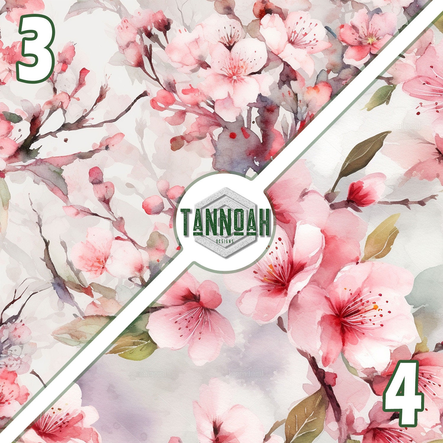 Cherry Blossoms Digital Paper Seamless Pattern Pack Set #01, Commercial ...