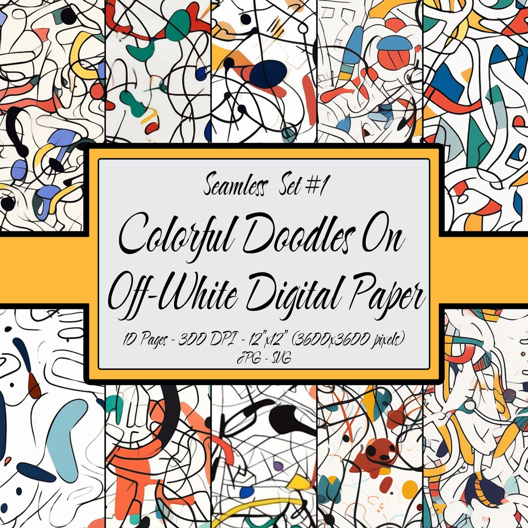 Doodles Digital Paper Bundle, Digital Paper Seamless Pattern, Colorful ...