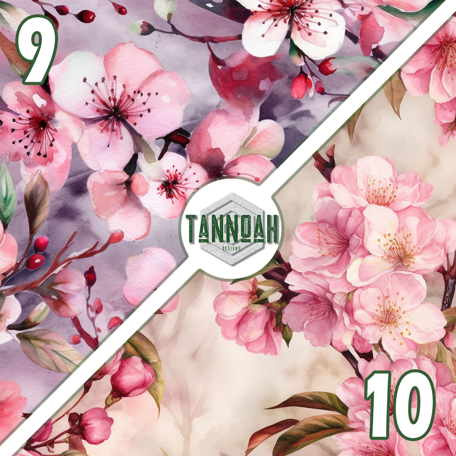 Cherry Blossoms Digital Paper Seamless Pattern Pack Set #01, Commercial ...