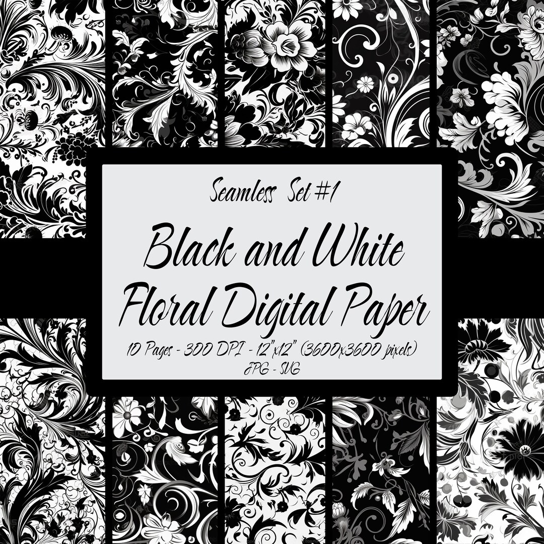 Floral Digital Paper Seamless, 10 Floral Prints Set #01 Commercial Use ...