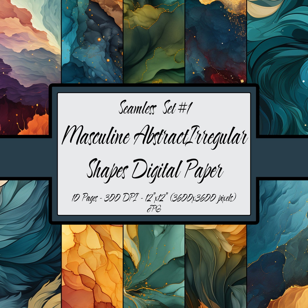 Abstract Digital Art Print Paper Pack, Masculine Colors Irregular ...
