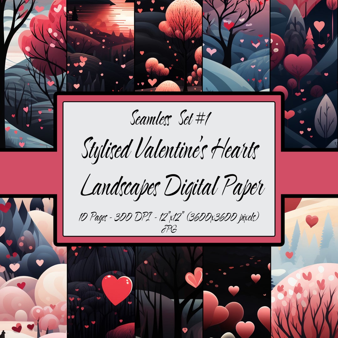 Digital Paper Seamless Pattern Bundle Set, 10 Stylized Valentines ...