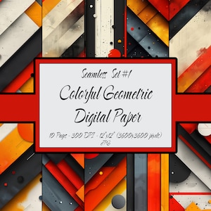 Art Print Digital Paper Pack, Colorful Geometric Seamless Design Bundle ...