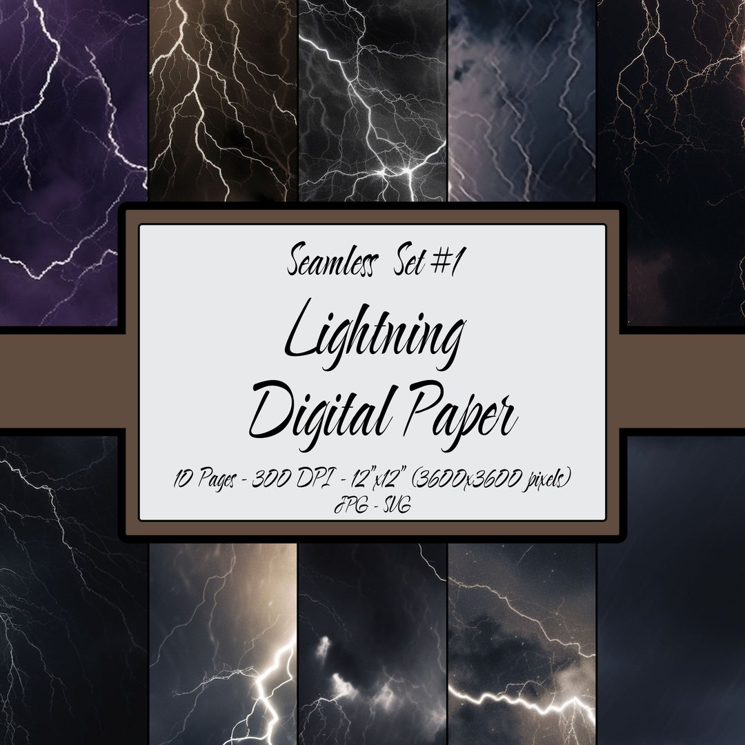 Lightning Digital Paper Seamless Pattern Pack, Thunderstorm Bolt Paper ...