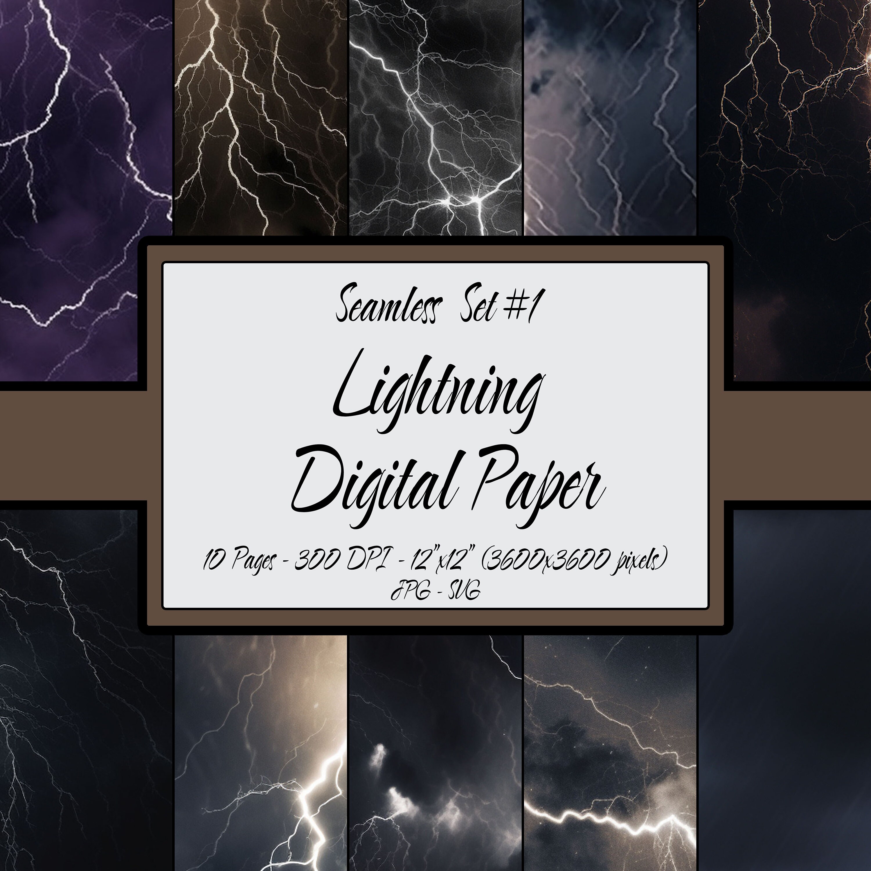Lightning Digital Paper Seamless Pattern Pack, Thunderstorm Bolt Paper ...