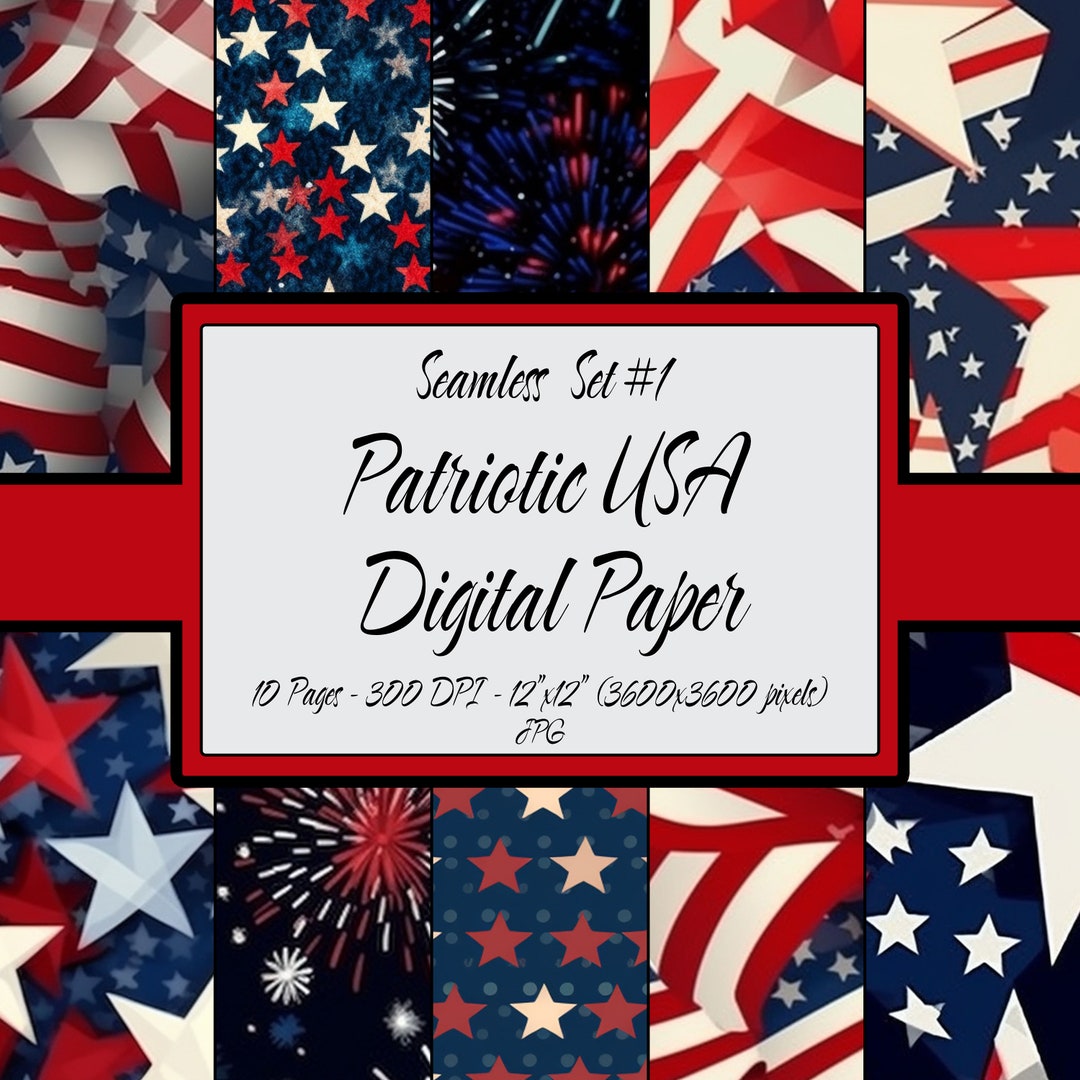 Patriotic Digital Paper Seamless Pattern Pack, Fourth of July Paper ...