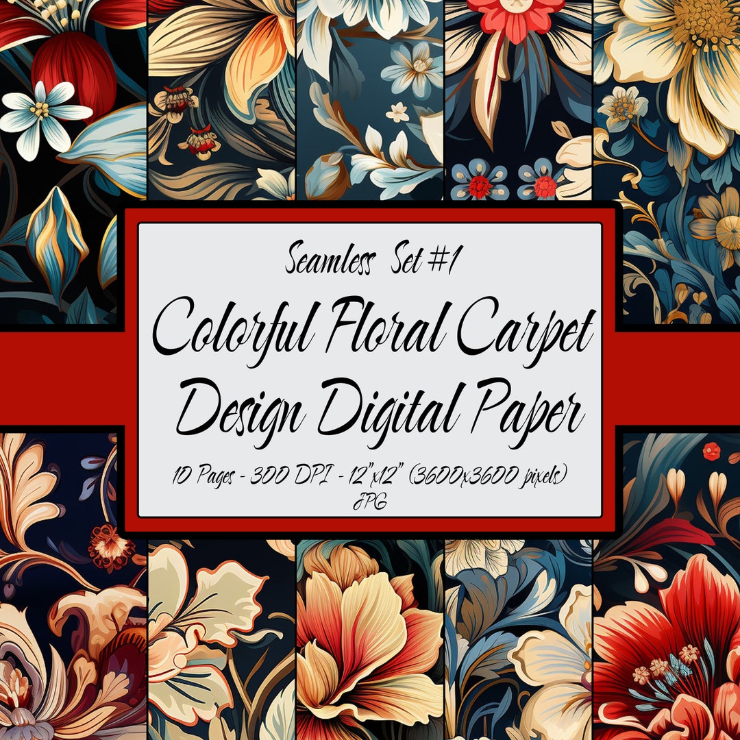 Seamless Patterns Digital Paper Bundle, 10 Colorful Floral Carpet ...