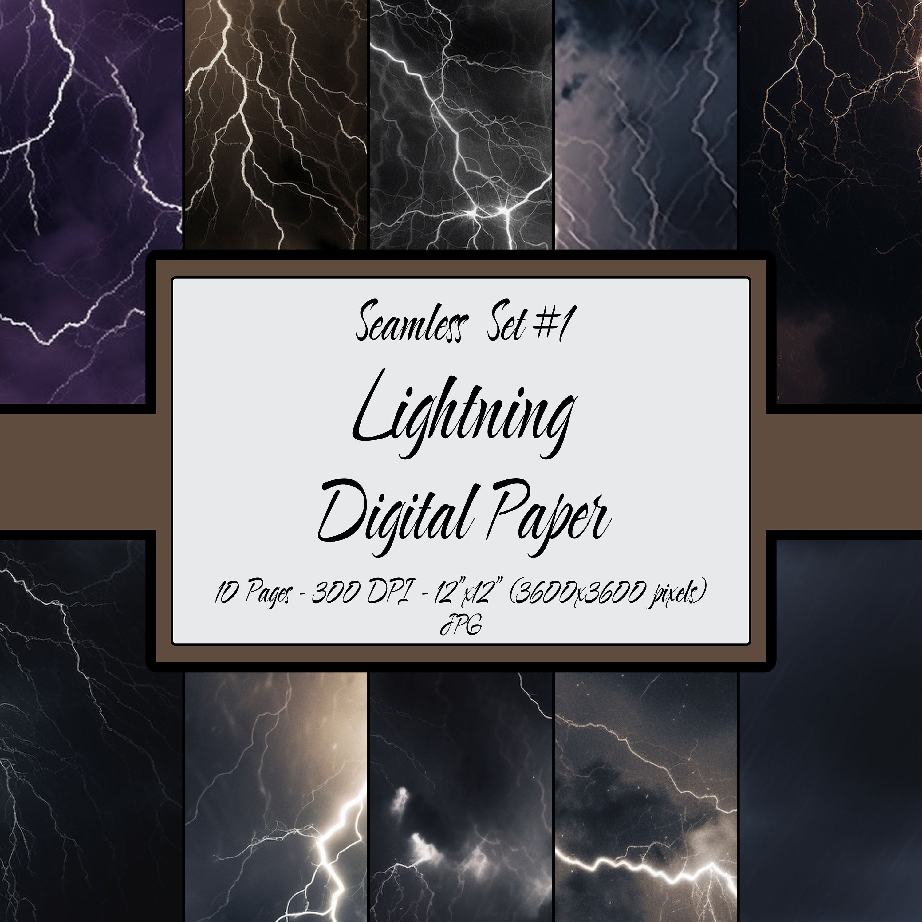 Lightning Digital Paper Seamless Pattern Pack, Thunderstorm Bolt Paper ...