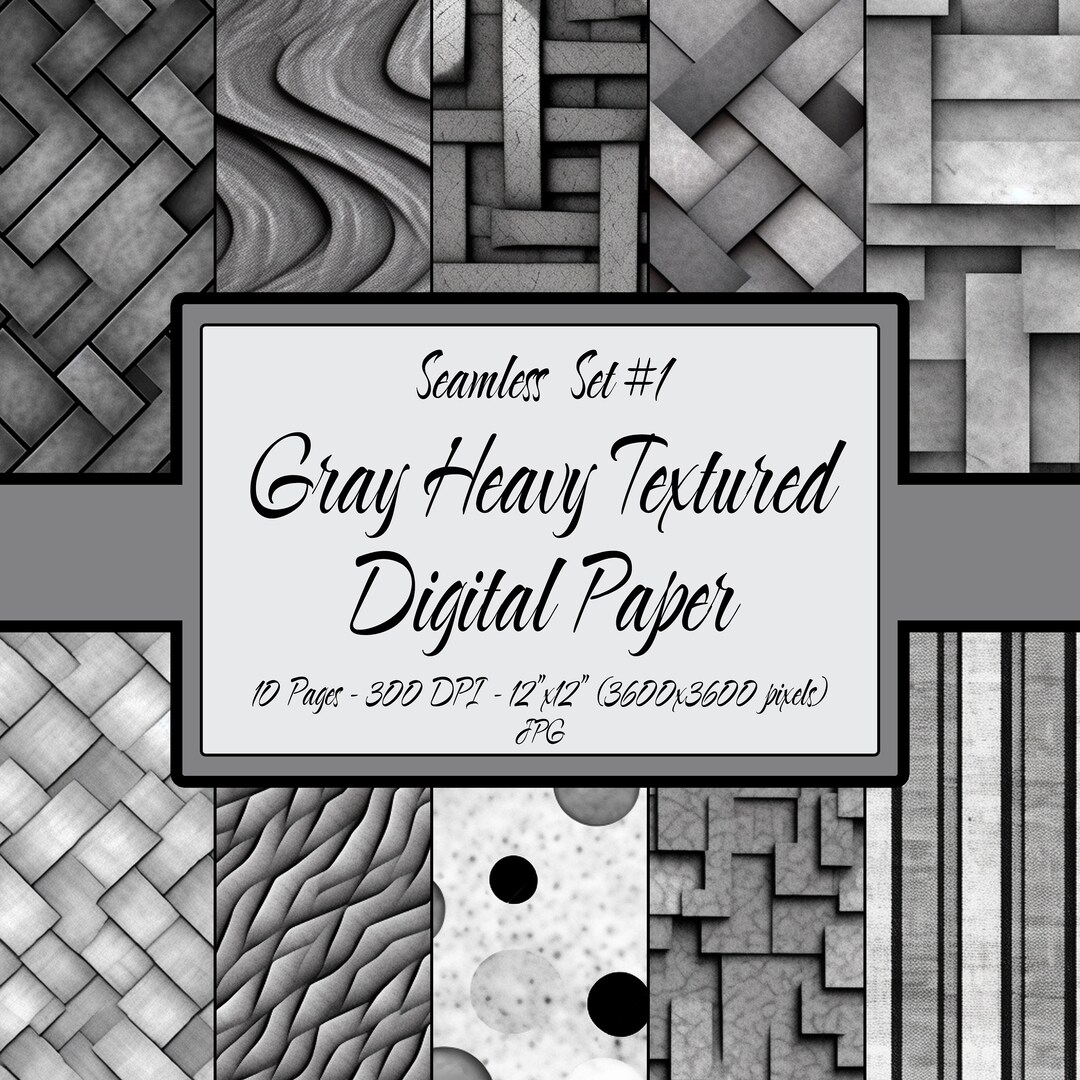 Gray Heavy Texture Digital Paper Seamless Pattern Bundle Set #01, 10 ...