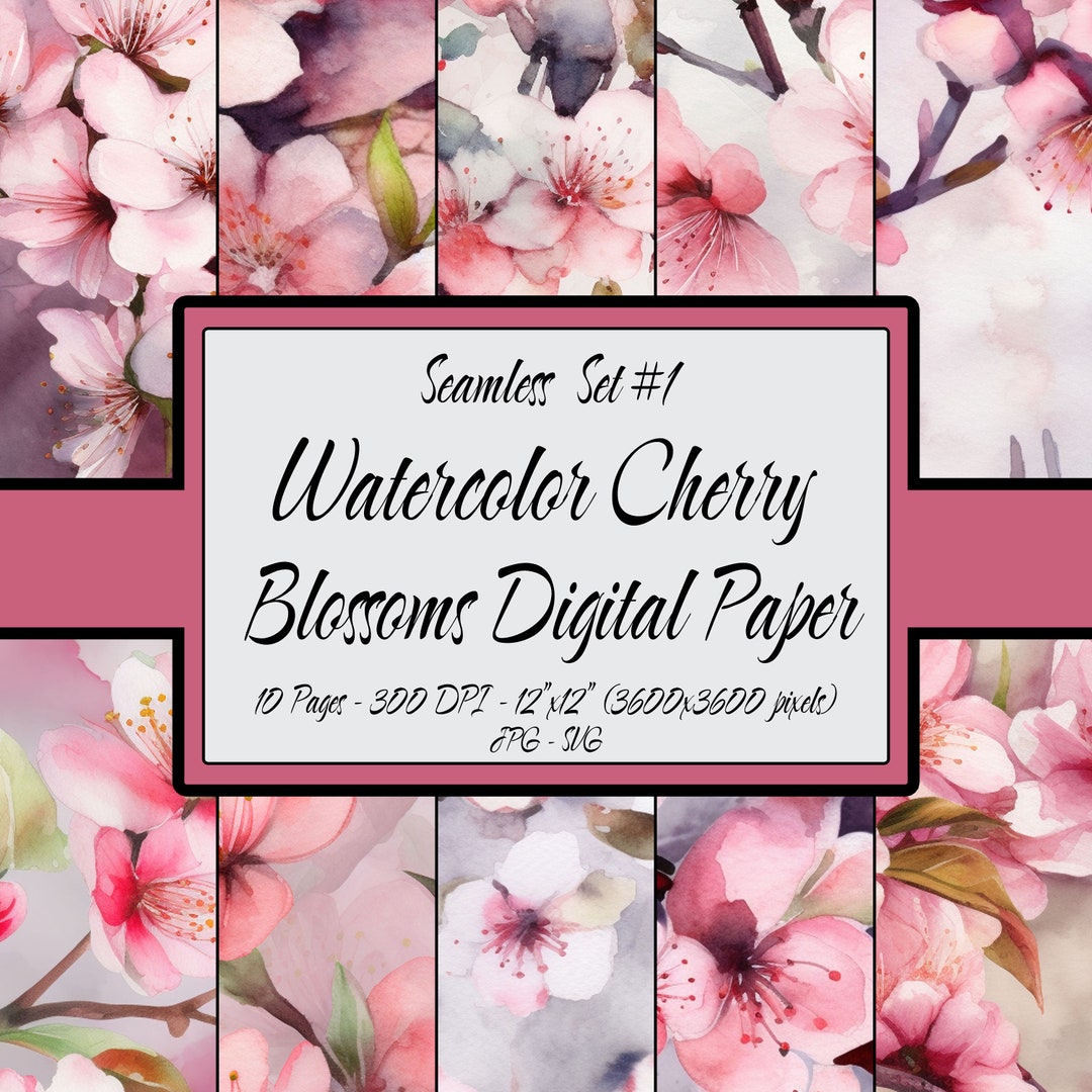 Cherry Blossoms Digital Paper Seamless Pattern Pack Set #01, Commercial ...