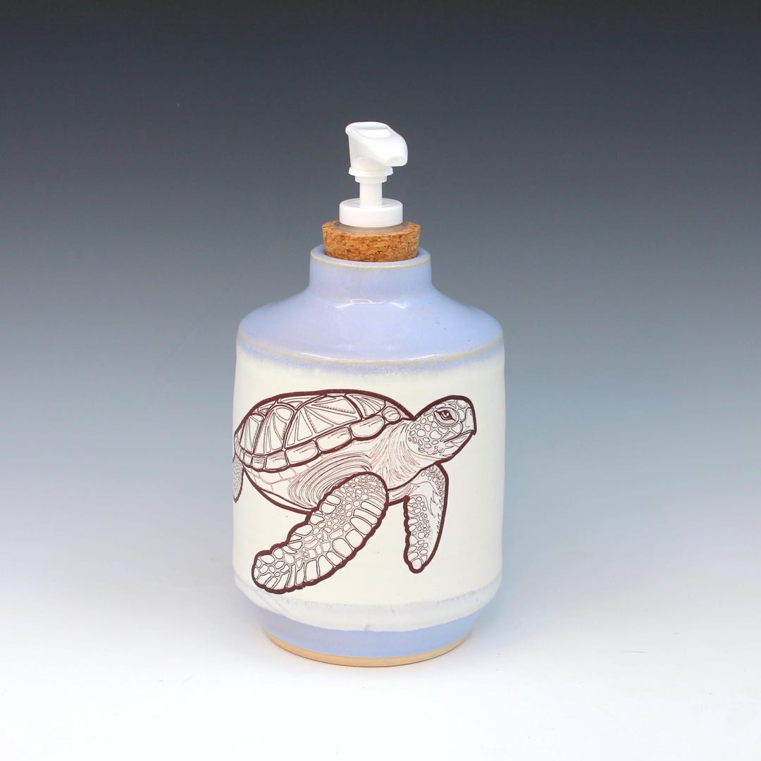 Hand-thrown Ceramic Soap Dispenser With Sea Turtle Design – Folk Art ...
