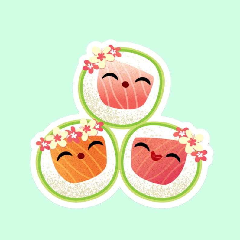 Sakura Salmon Maki Sushi Vinyl Sticker Etsy