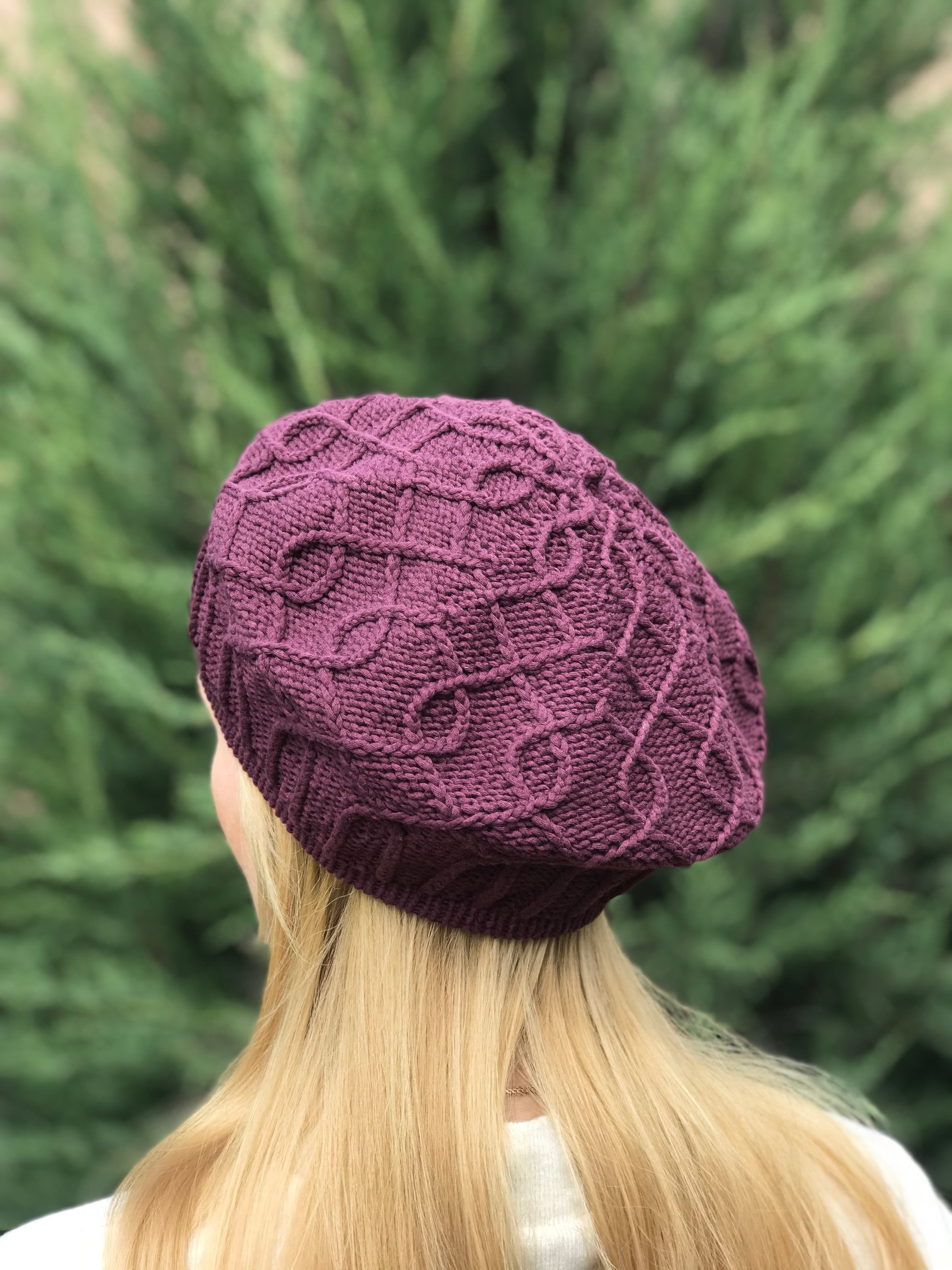 Cotton Beret Hat, Women French Berets, Purple Knit Beret Tam, Summer ...