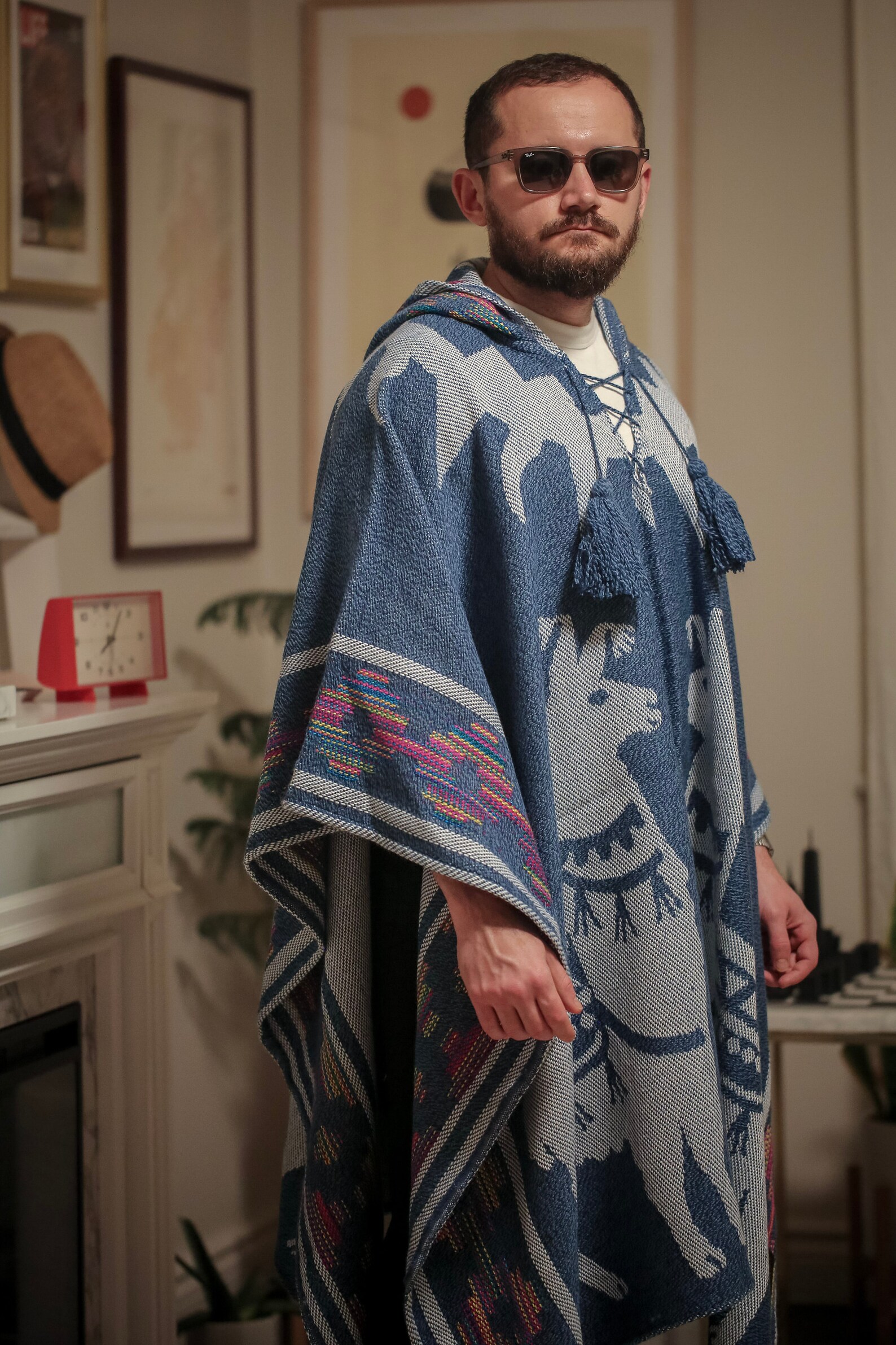 Hooded Alpaca Wool Poncho With a Traditional Design From Peru / Unisex ...