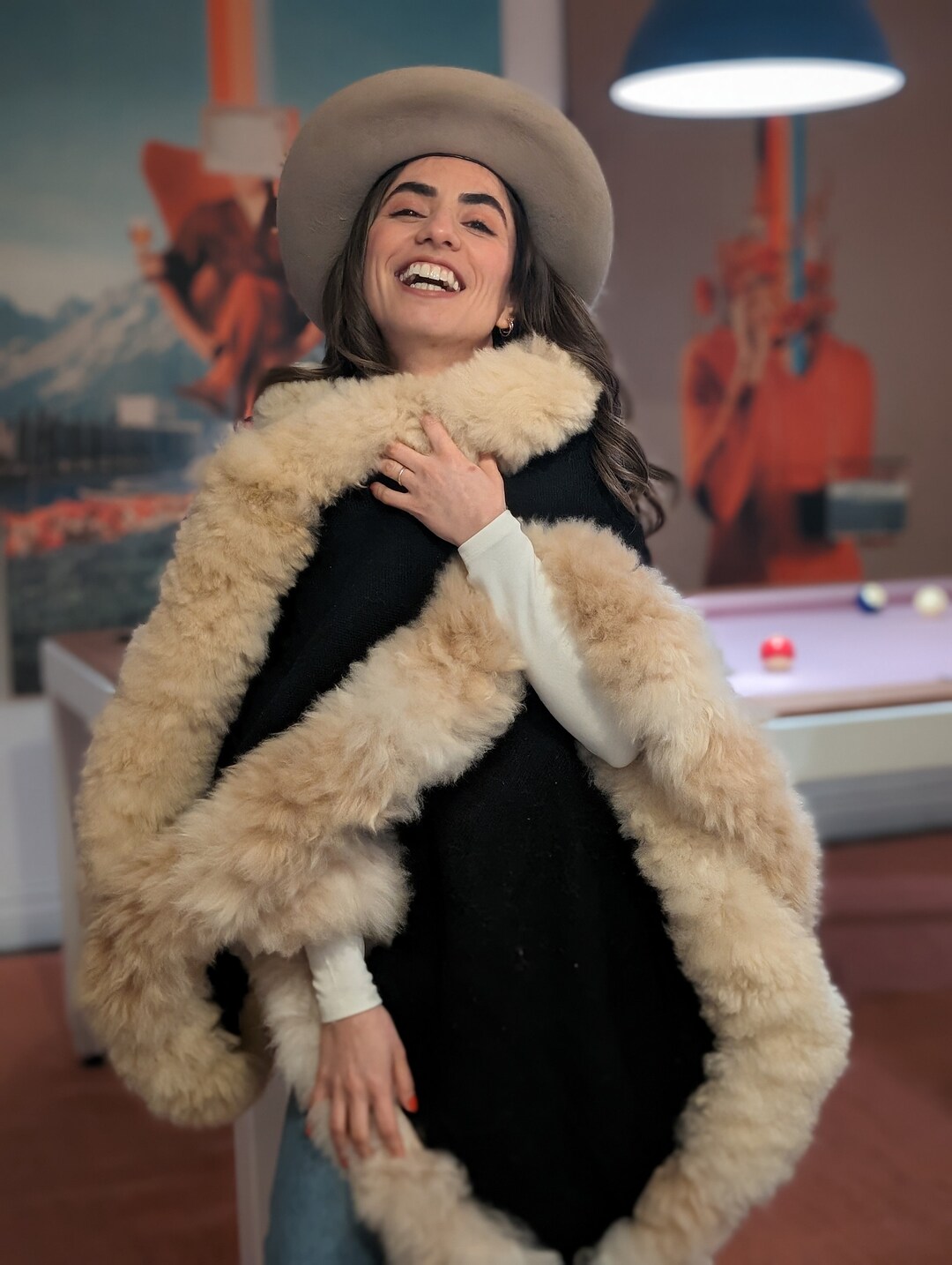 Rare Alpaca Black Poncho Cape Light Brown Alpaca Wool Edges Handwoven ...