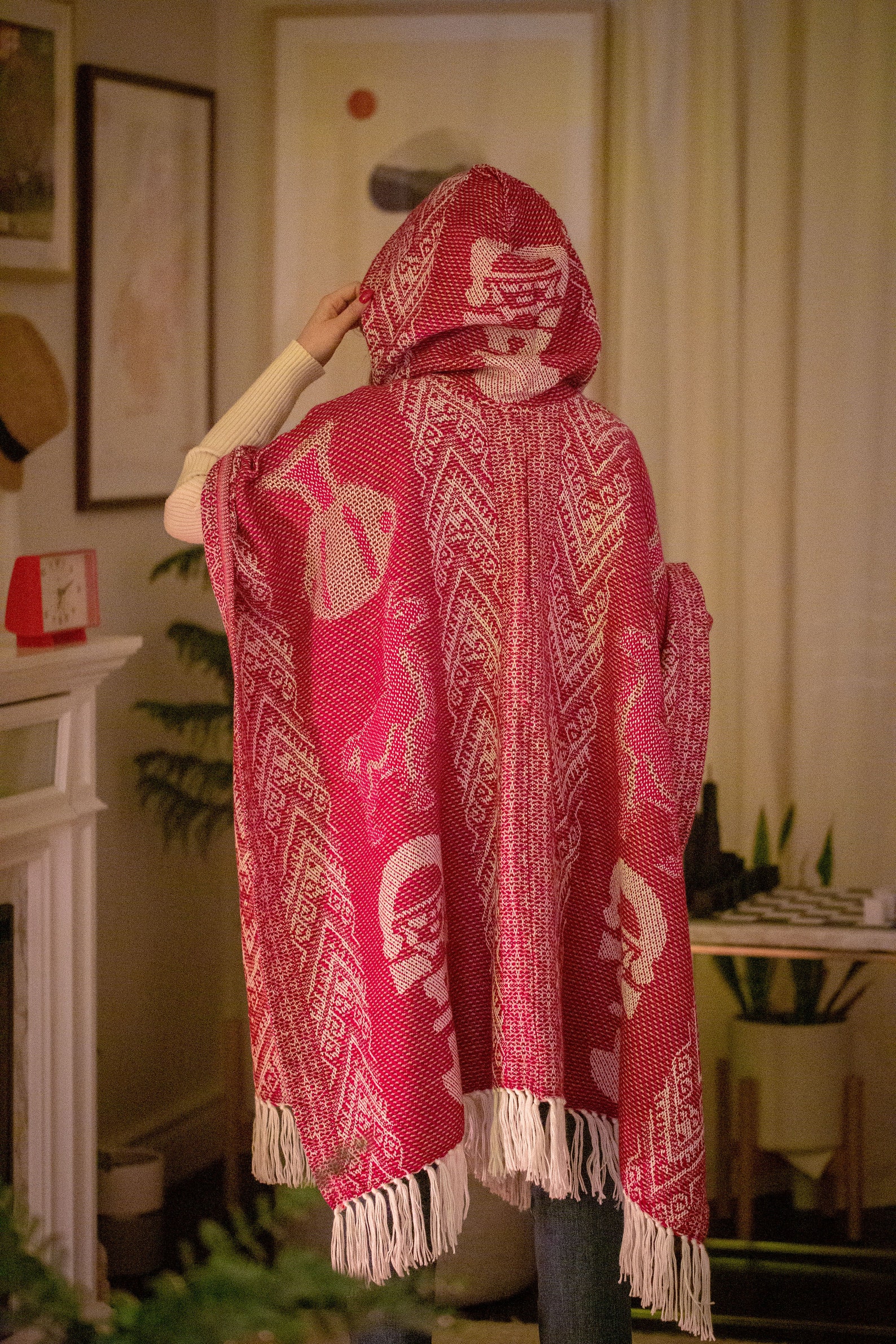 Hooded Alpaca Wool Poncho With a Traditional Design From Peru / Unisex ...