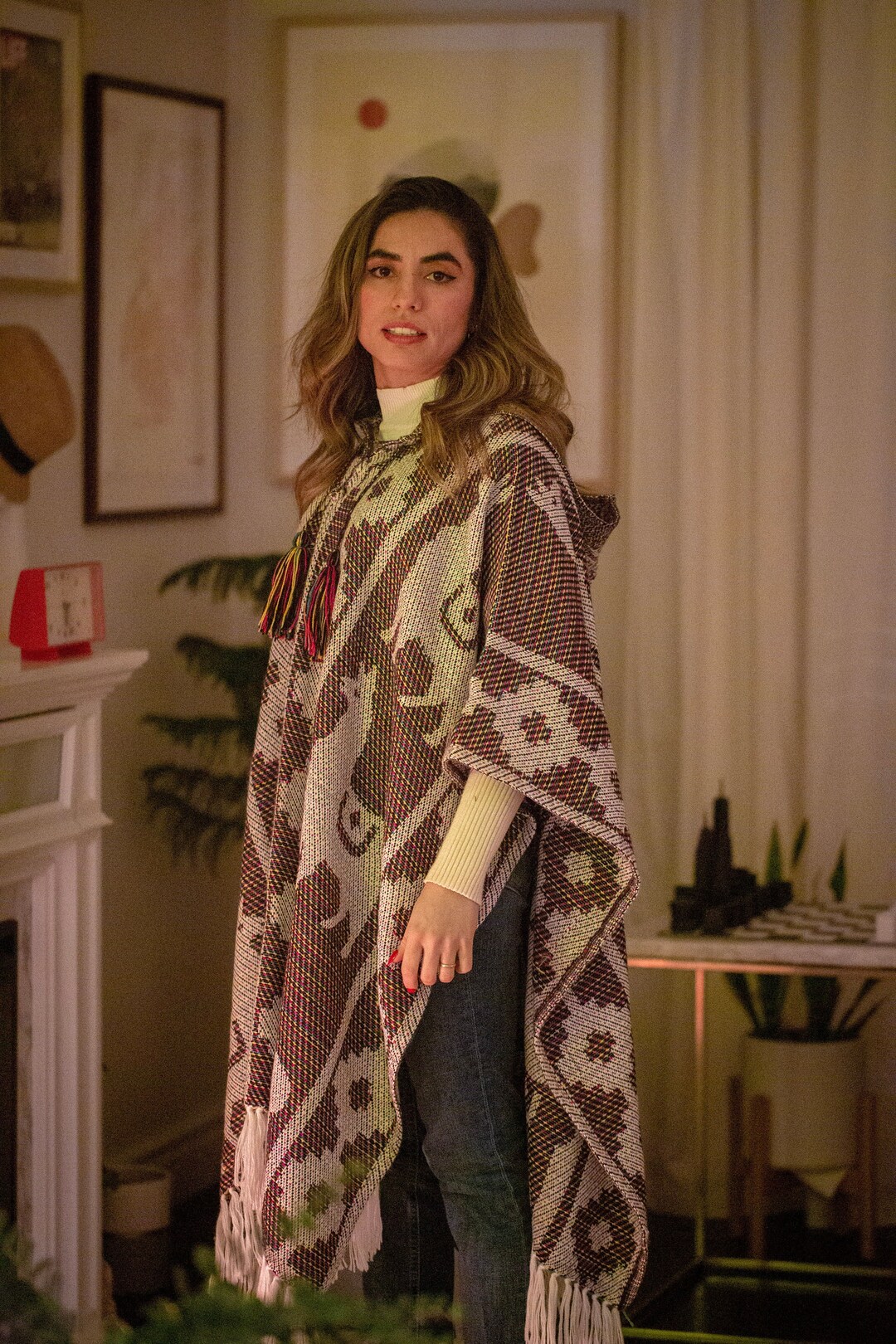 Hooded Alpaca Wool Poncho With a Traditional Design From Peru / Unisex ...