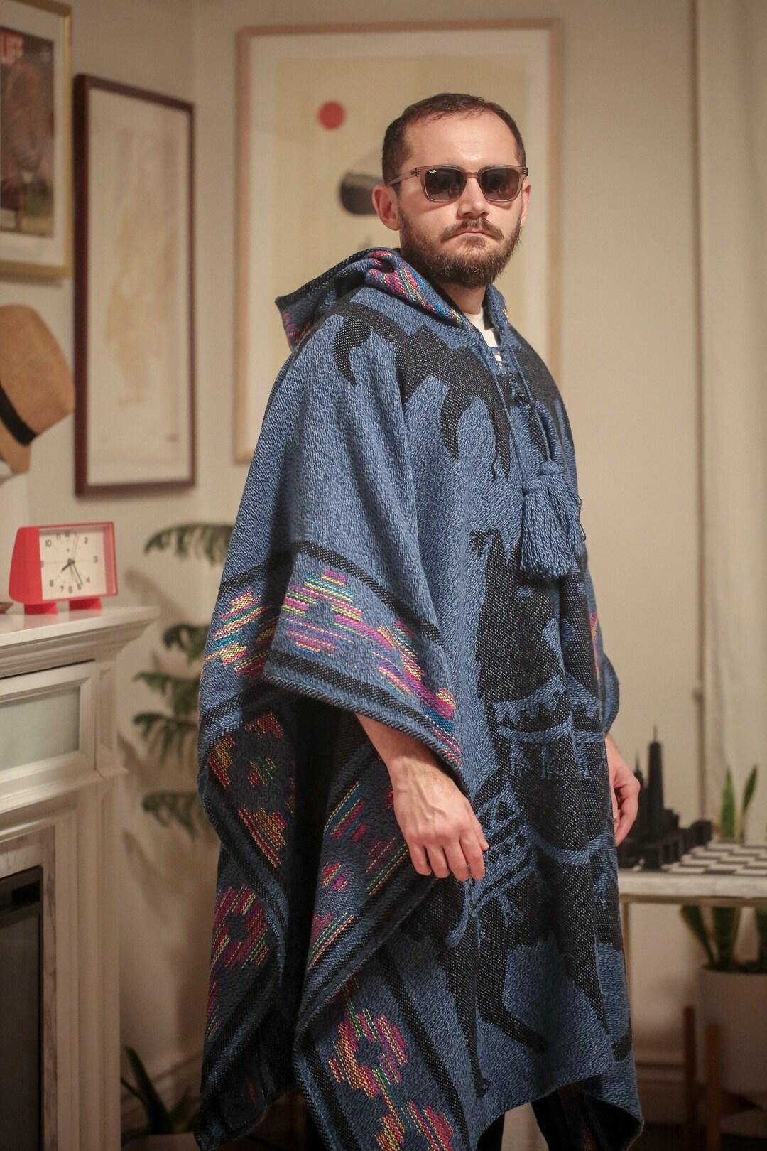 Hooded Alpaca Wool Poncho With a Traditional Design From Peru / Unisex ...