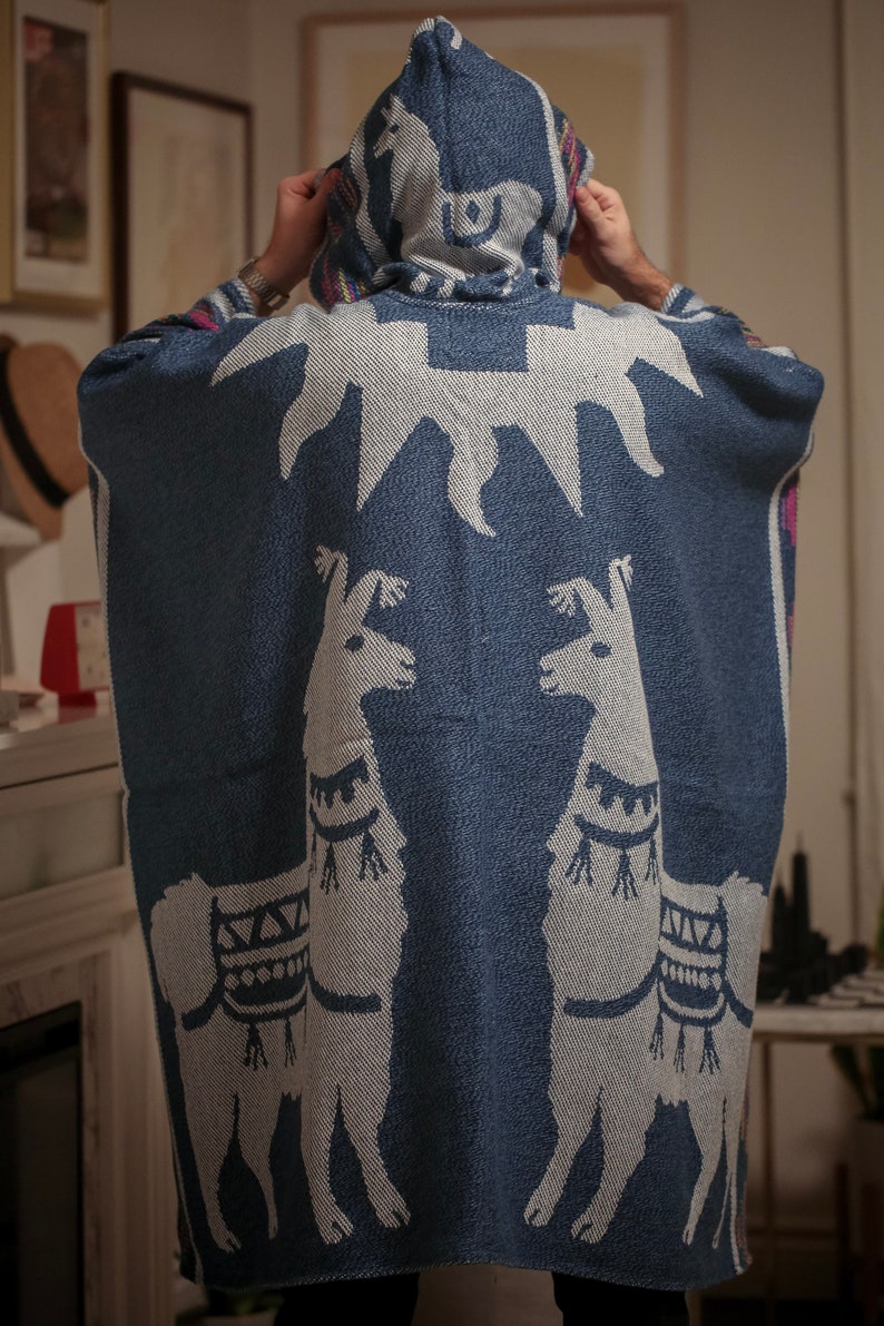 Hooded Alpaca Wool Poncho With a Traditional Design From Peru / Unisex ...