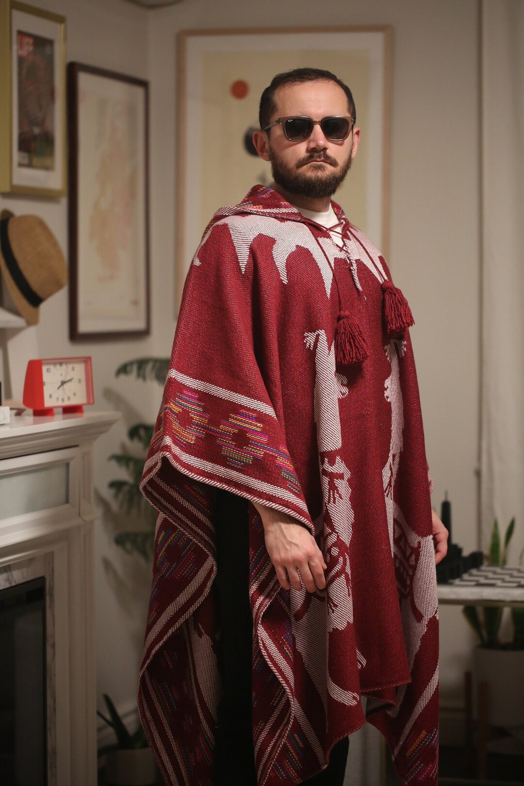Hooded Alpaca Wool Poncho With a Traditional Design From Peru / Unisex ...