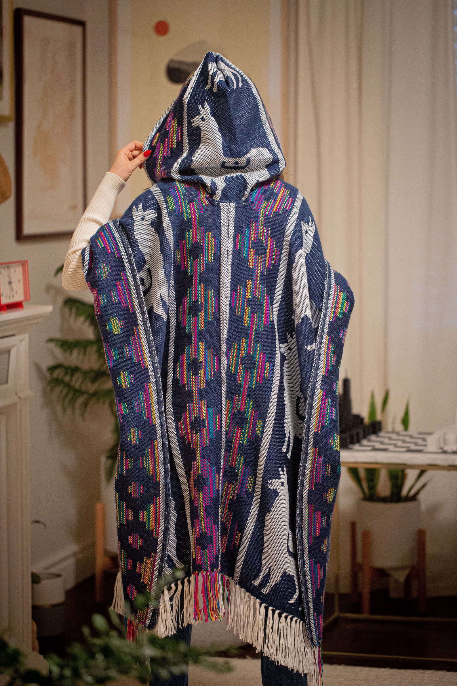 Hooded Alpaca Wool Poncho With a Traditional Design From Peru / Unisex ...