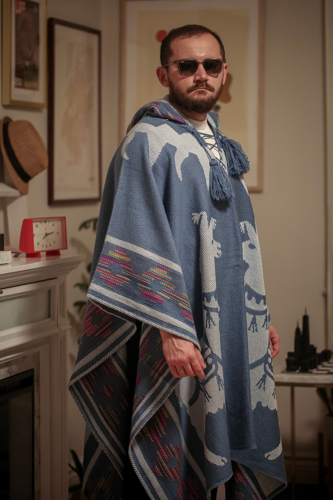 Hooded Alpaca Wool Poncho With a Traditional Design From Peru / Unisex ...