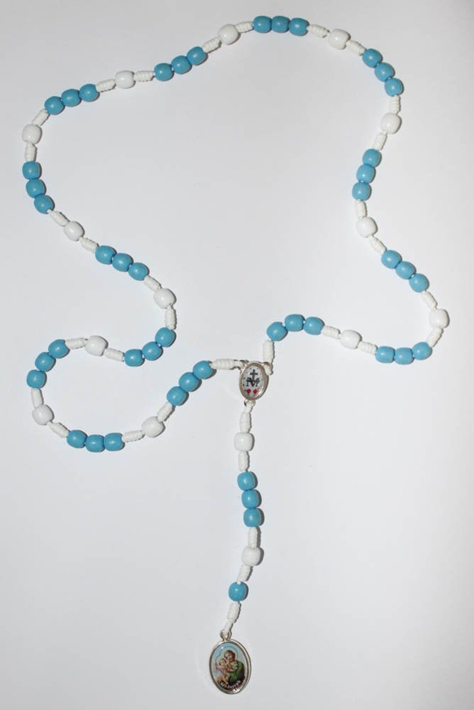 St. Joseph Chaplet Light Blue Wood Beads on White Cord Saint - Etsy