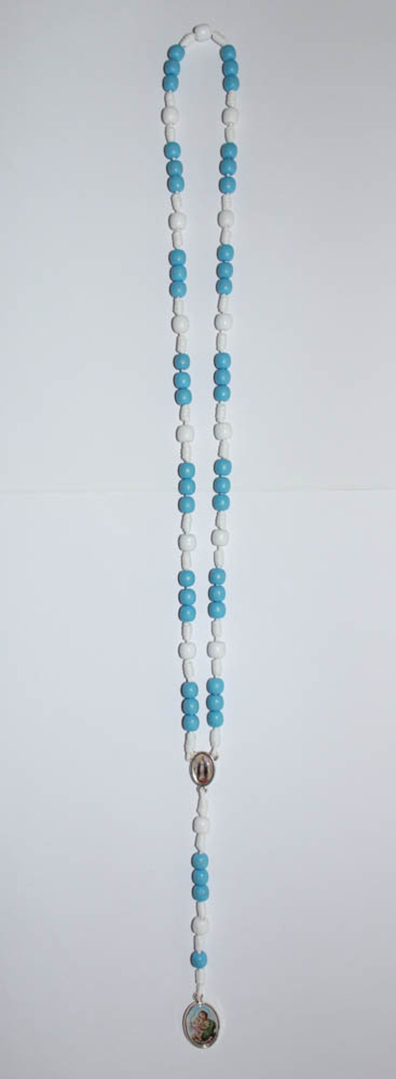 St. Joseph Chaplet Light Blue Wood Beads on White Cord Saint | Etsy