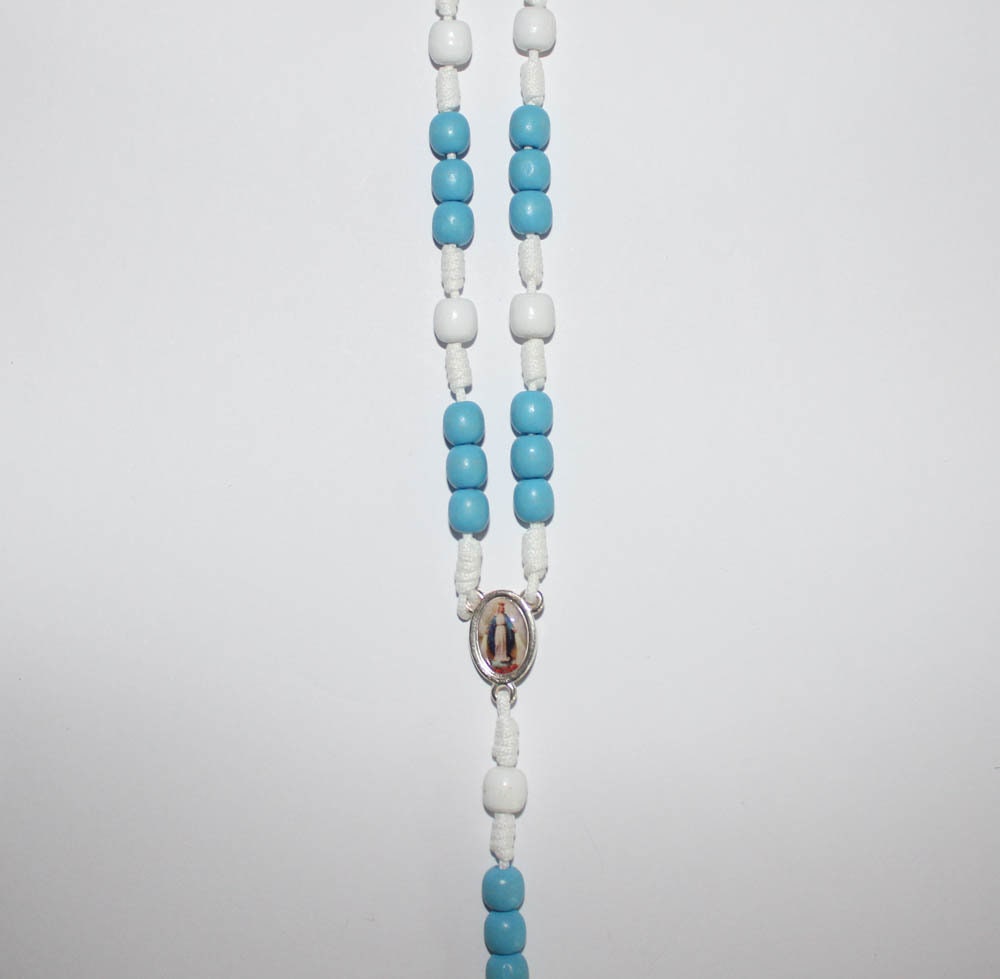 St. Joseph Chaplet Light Blue Wood Beads on White Cord Saint | Etsy