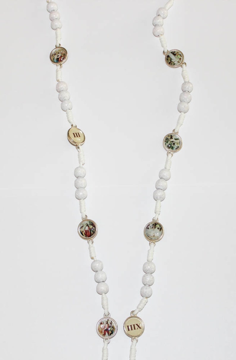 Chaplet of the Way of the Cross White Wood Beads Stations of - Etsy