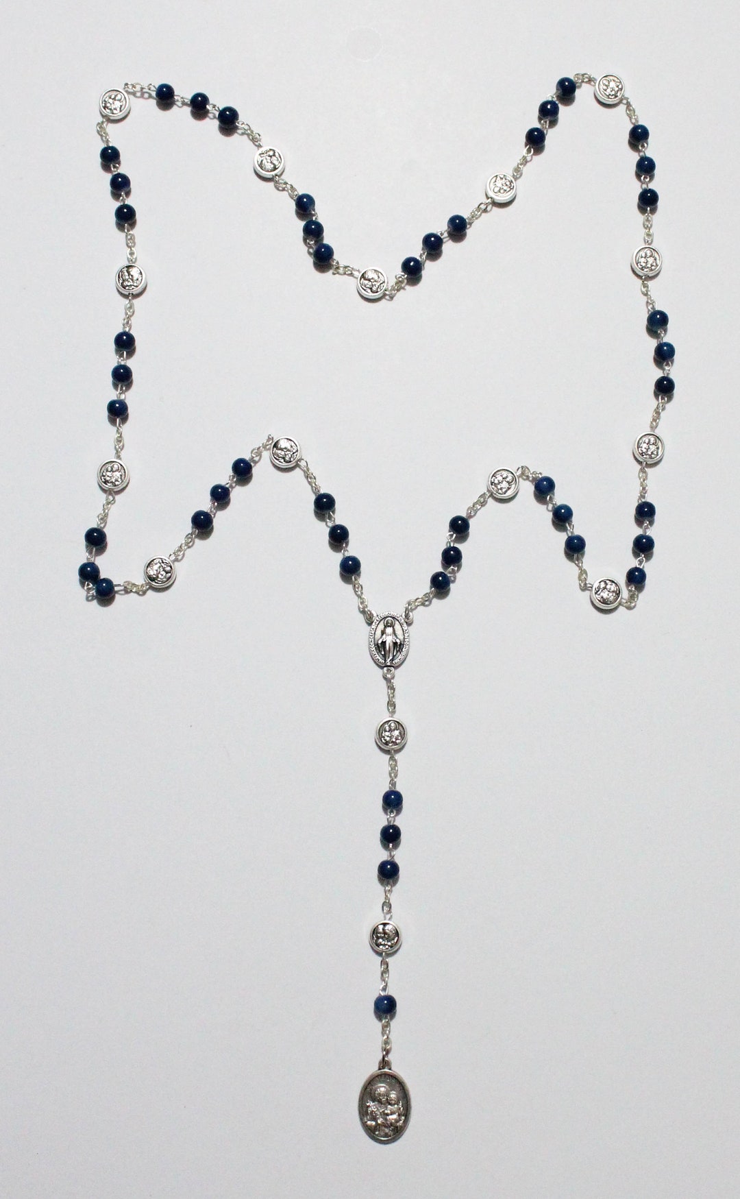 St. Joseph Chaplet With St. Joseph Medals Blue Glass Beads on Chain ...