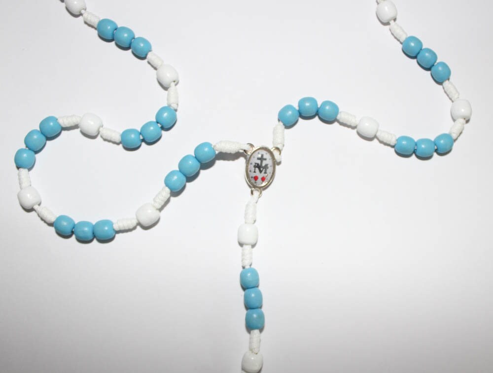 St. Joseph Chaplet Light Blue Wood Beads on White Cord Saint | Etsy
