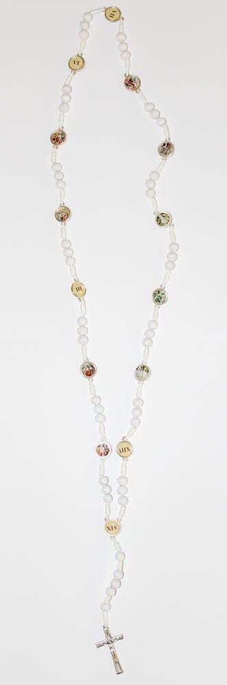 Chaplet of the Way of the Cross White Wood Beads Stations of - Etsy