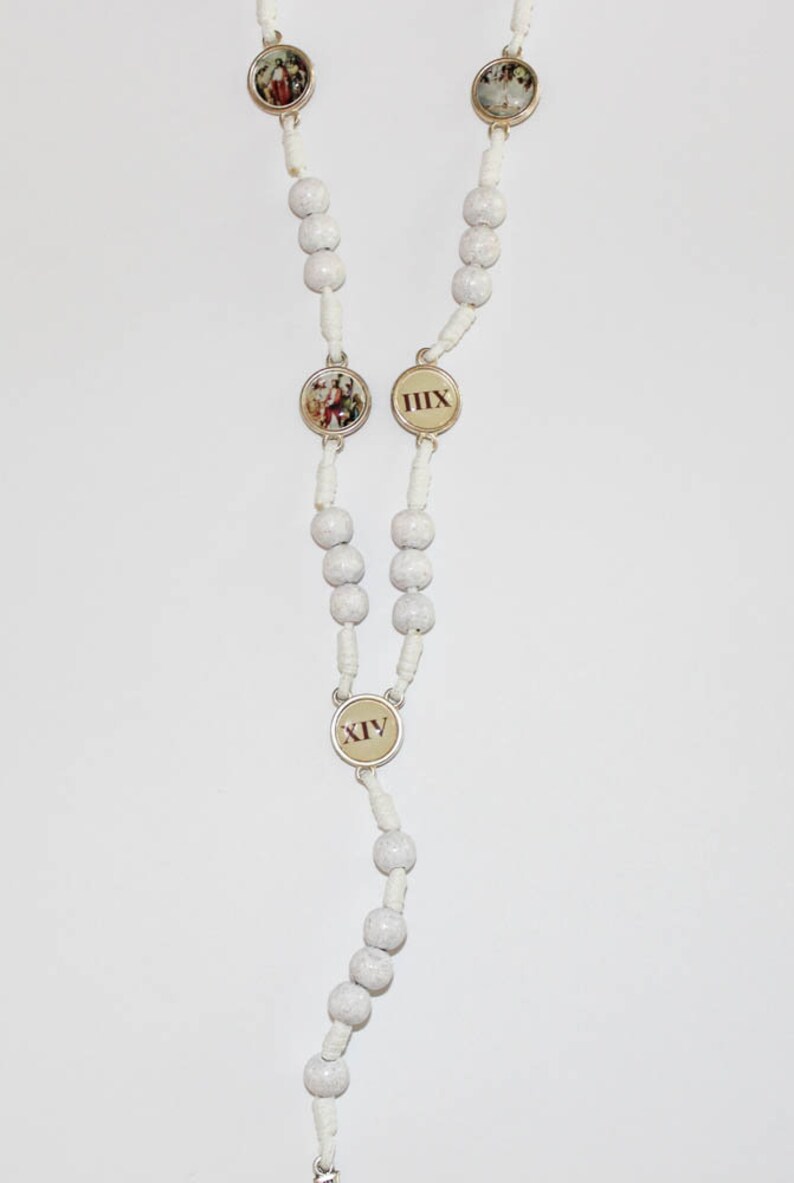 Chaplet of the Way of the Cross White Wood Beads Stations of - Etsy