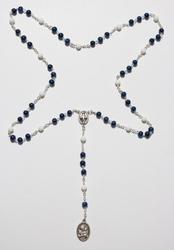 St. Joseph Chaplet Blue Glass Beads on Chain Saint Joseph - Etsy
