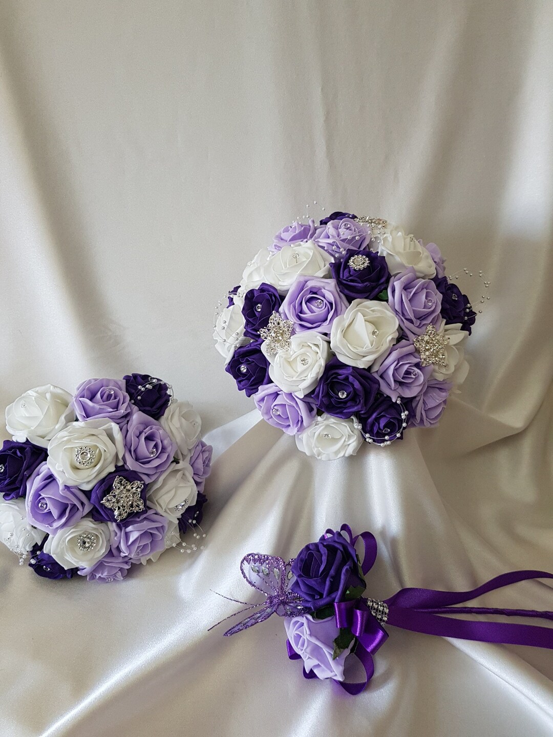 Cadbury Purple, Lilac and White Rose Brooch Wedding Collection Bouquet ...