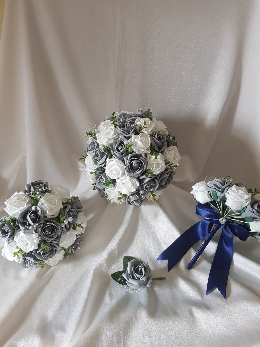 Grey and White Rose Foliage Artificial Wedding Flower Collection - Etsy UK