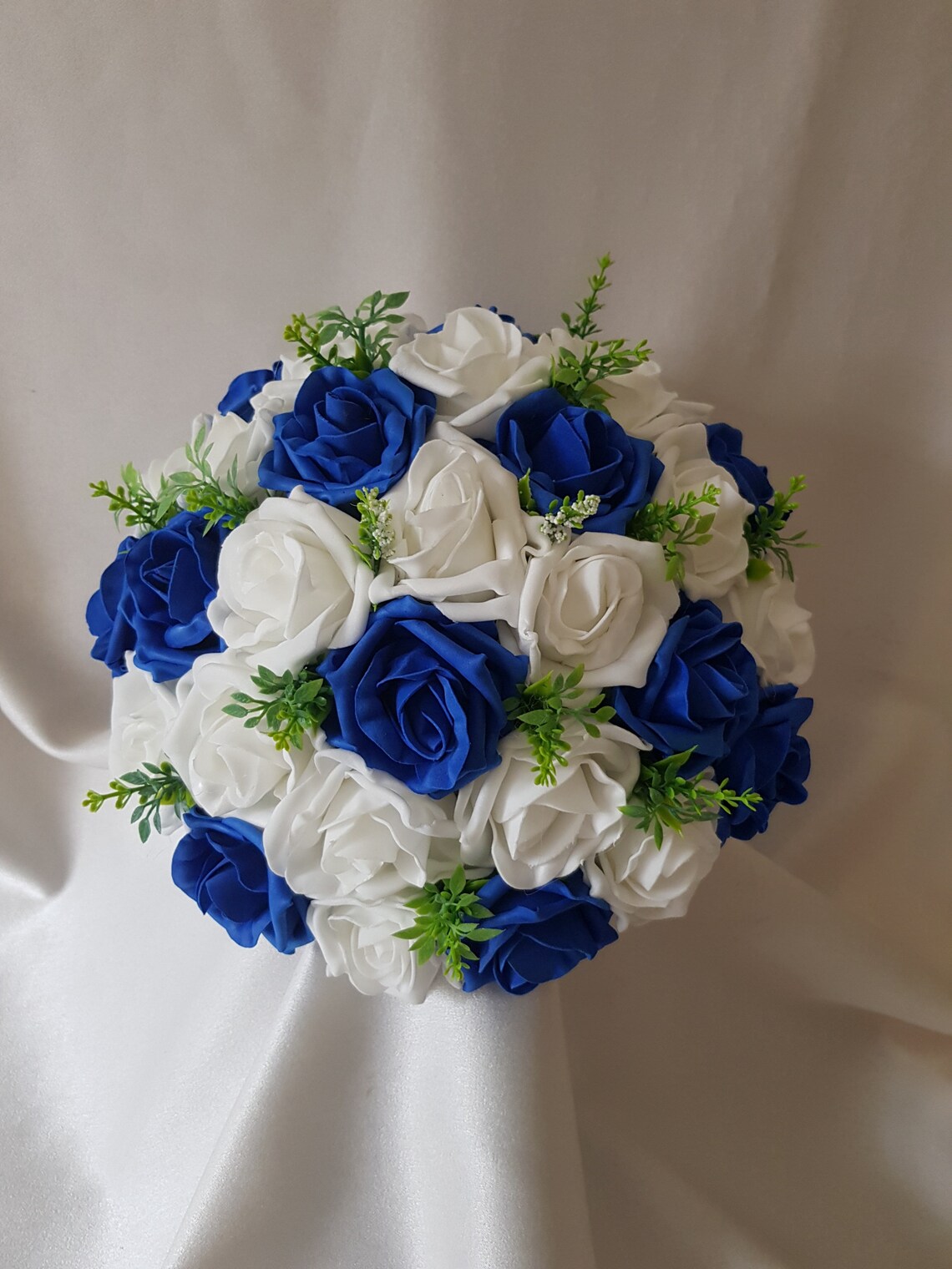 Royal Blue and White Rose Foliage Artificial Wedding Flower | Etsy